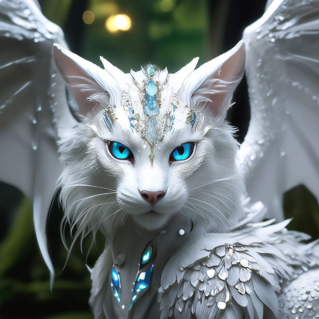"Hyperrealism beautiful white graphite anthropomorphic dragon cat ...