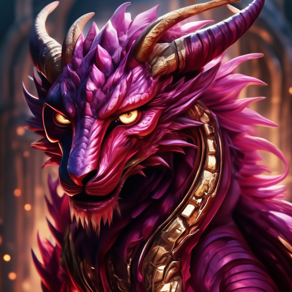 "Fuchsia dragon steps on the tail of a red tiger in a huge golden ring ...