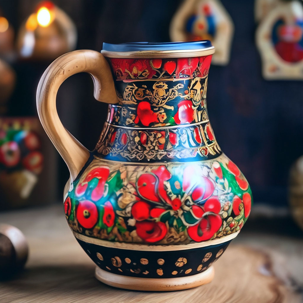 "Wooden jug painted with Khokhloma painting, , high resolution ...
