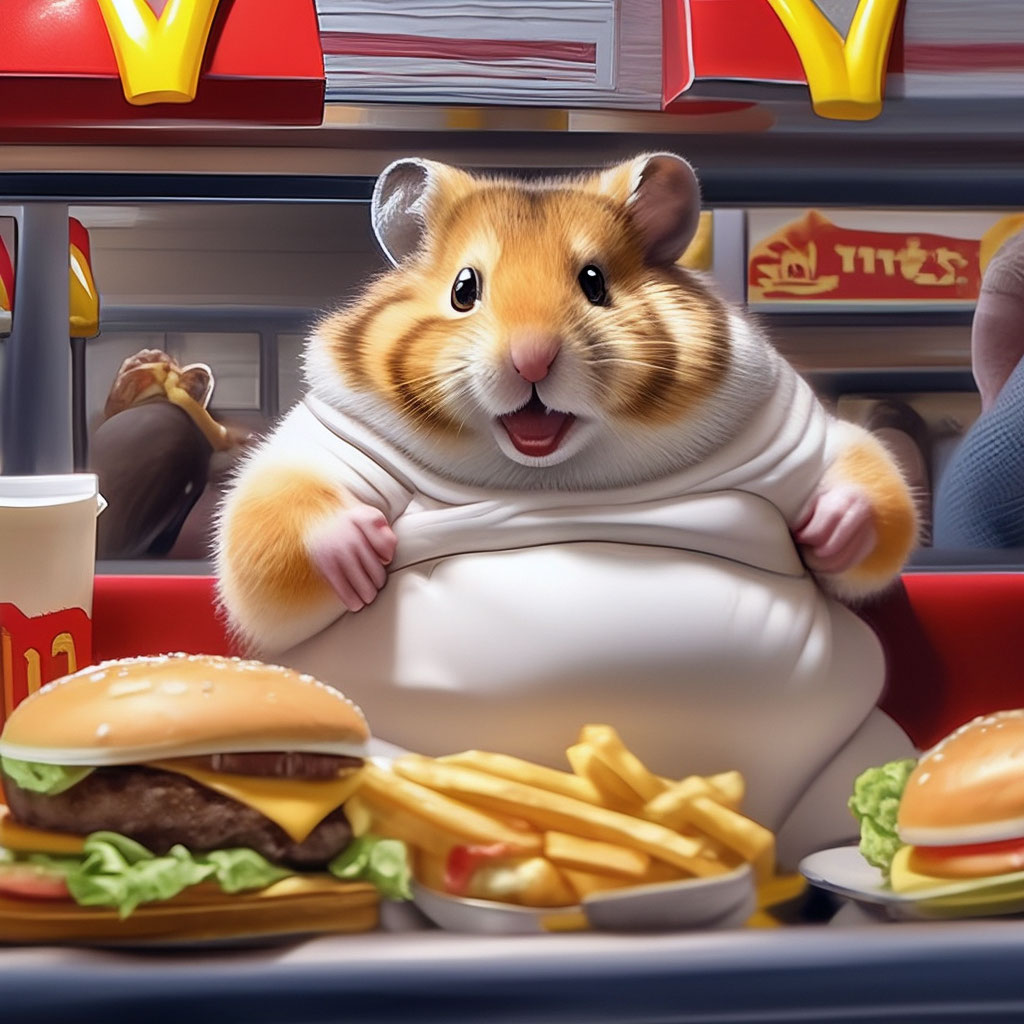 "Fat hamster gorged on burgers at McDonald's" — image created in Shedevrum