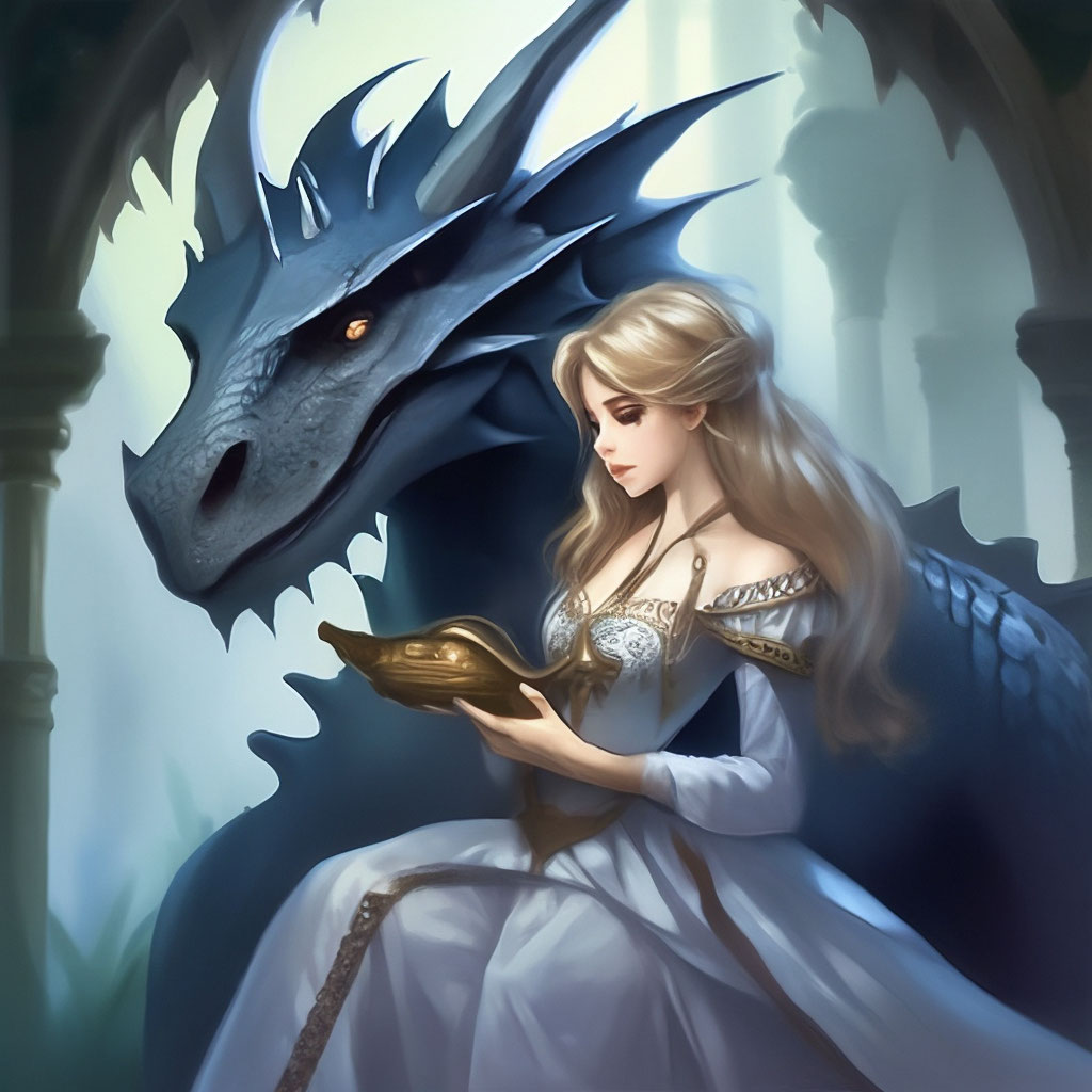 "Princess and dragon, drawing, cartoon, victorian style," — image ...