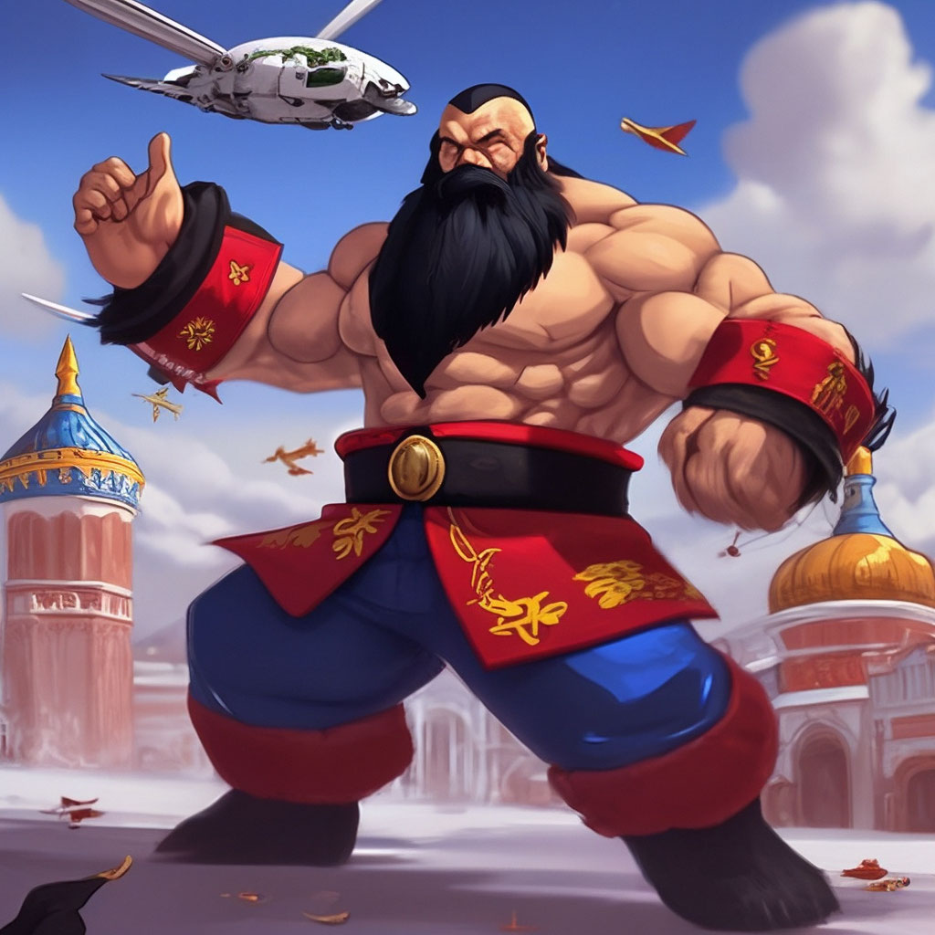 "Champion Zangief with a black beard and hair from Street Fighter ...