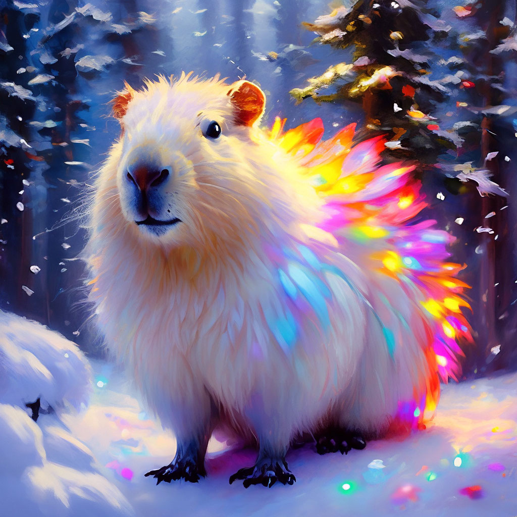 "Glowing with New Year's stripes, capybara white,full-length,epic ...