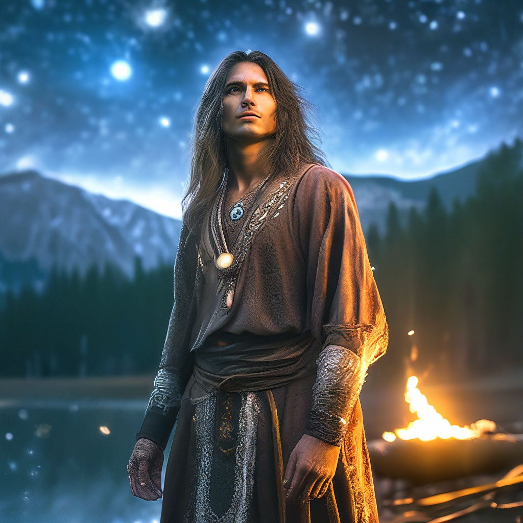 "Shaman in the forest. Realistic, 32k, professional photo, high quality ...