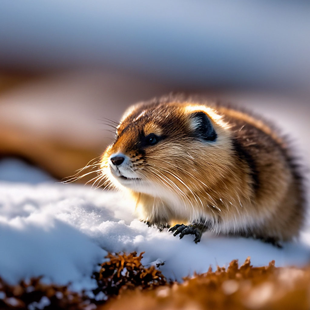 "Winter polar tundra, only snow is visible, lemming higt detail came ...
