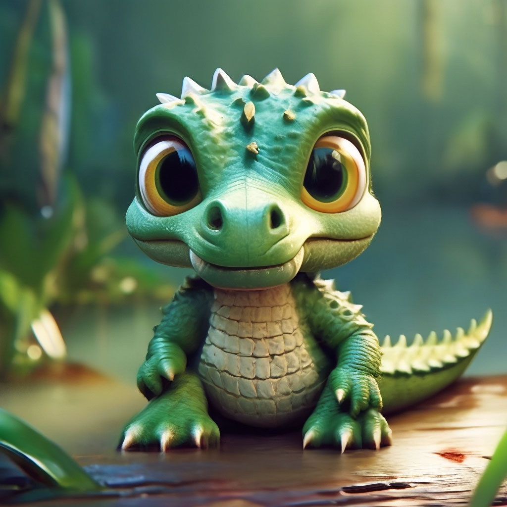 "Crocodile-Baby is a little cute with big eyes" — image created in ...