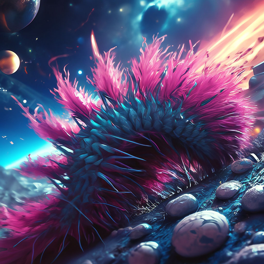 "Space beast prickly tail, planets, stars, close-up, atmospheric ...