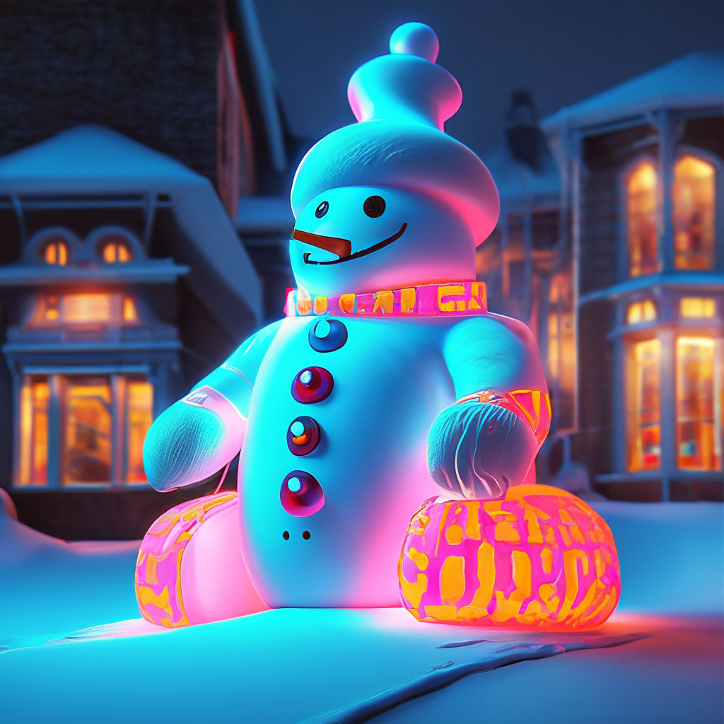 "Neon snowman" — image created in Shedevrum