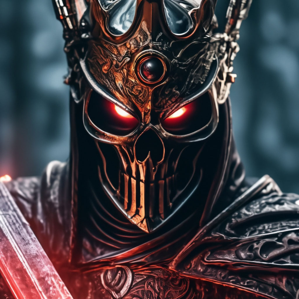 "Necromancer with a combat sword, closed helmet, crown, powerful color ...