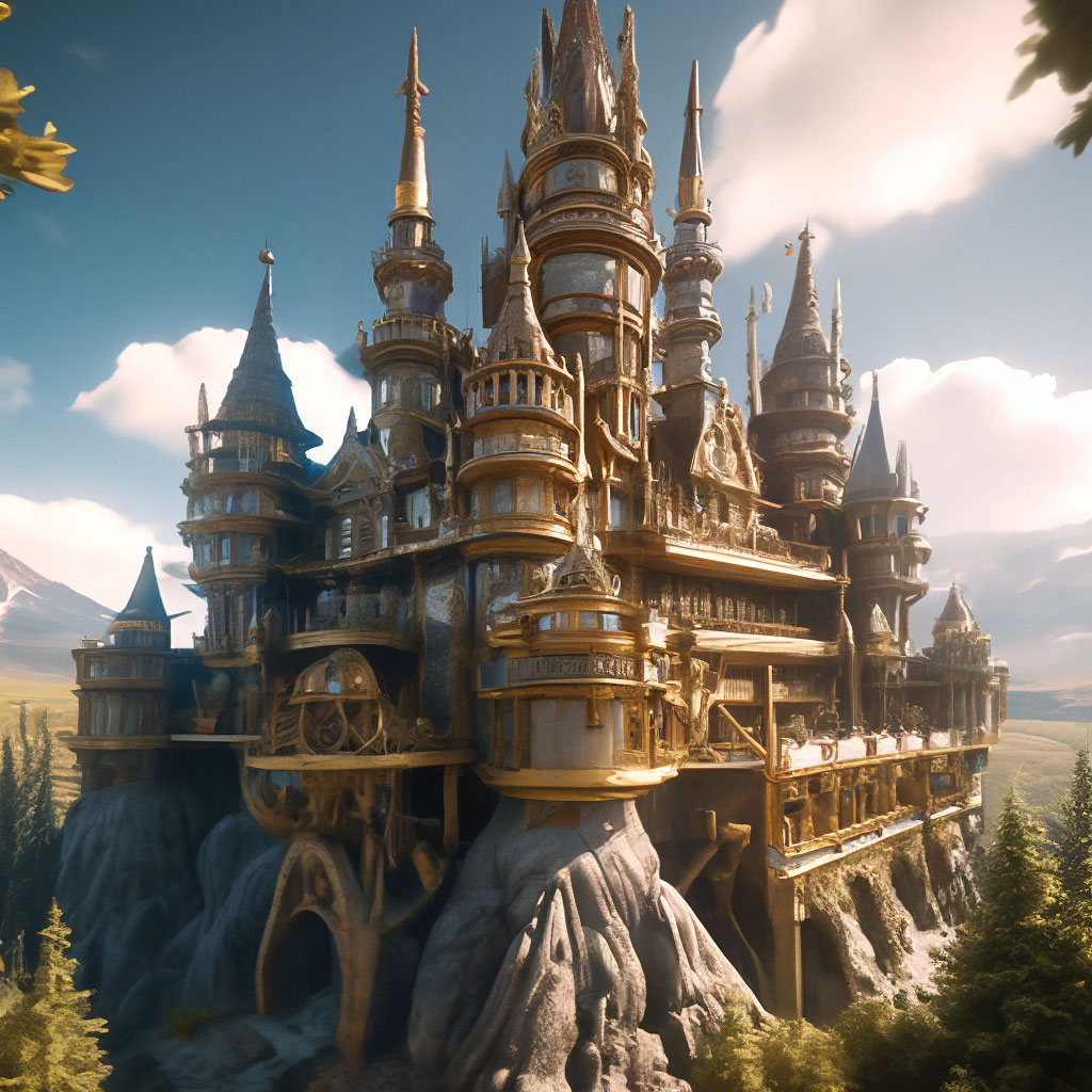 "Steampunk castle, zoom out, lumen, octen, iso 100, 64k, ultra ...