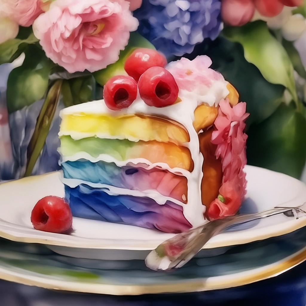 "Cake, watercolor, hyperrealism" — image created in Shedevrum