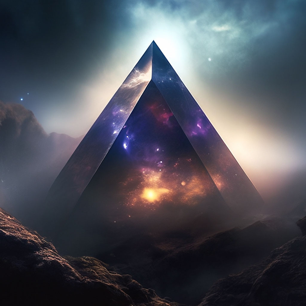"Abstraction, pyramid in space, nebula, rings, realistic" — image ...