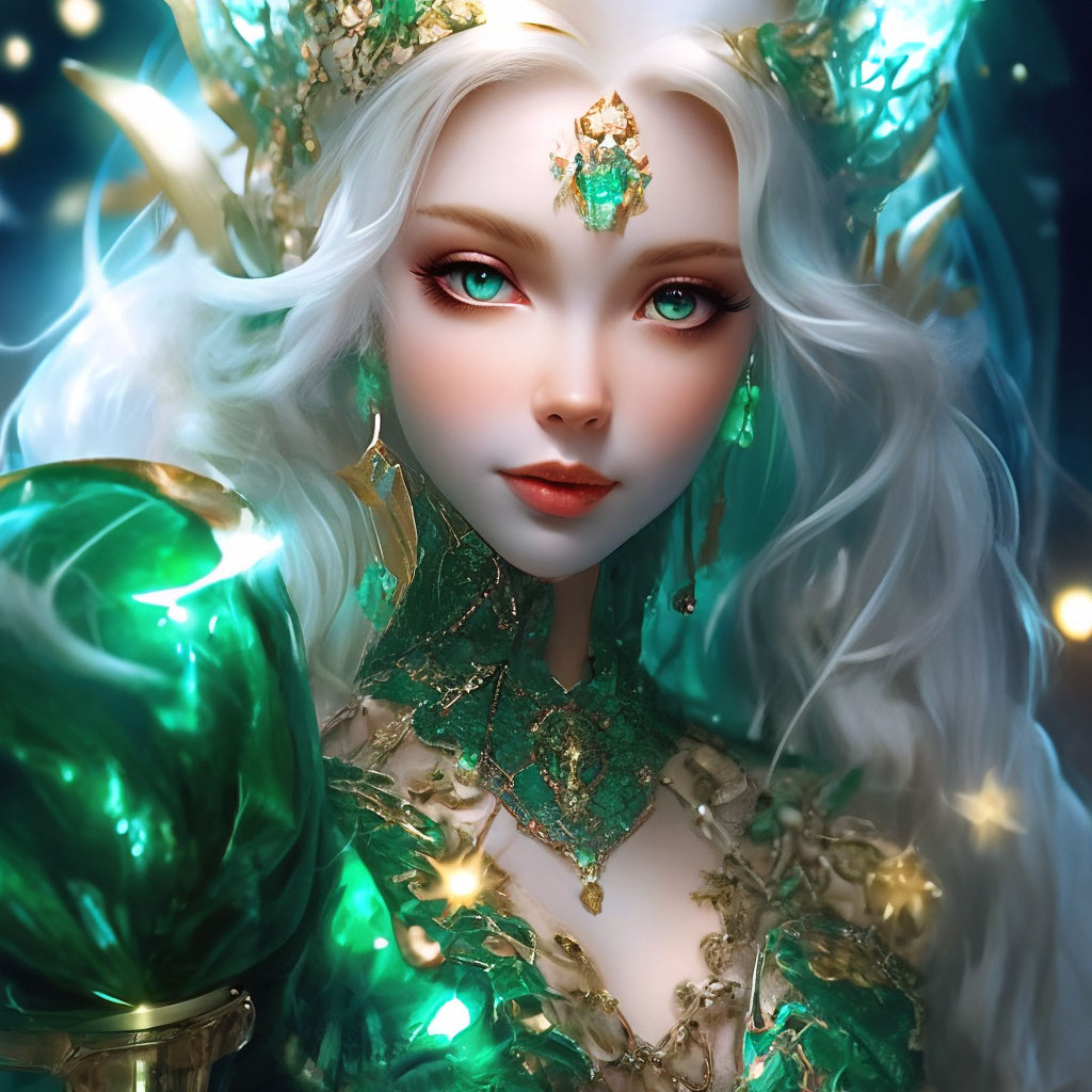 "Kelamia. the color is emerald, an ice staff made of clockwork, a ...