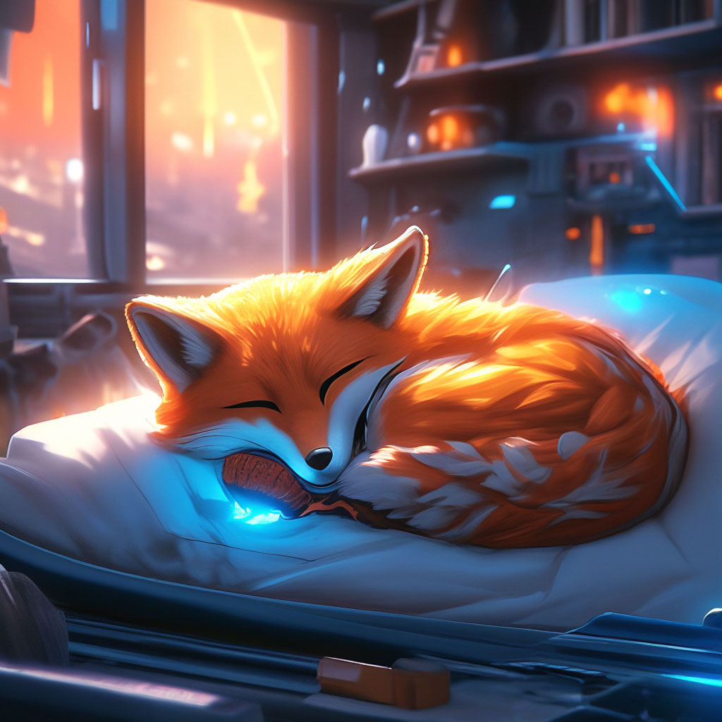 "The fox cub sleeps in his house, detail, 4k" — image created in Shedevrum