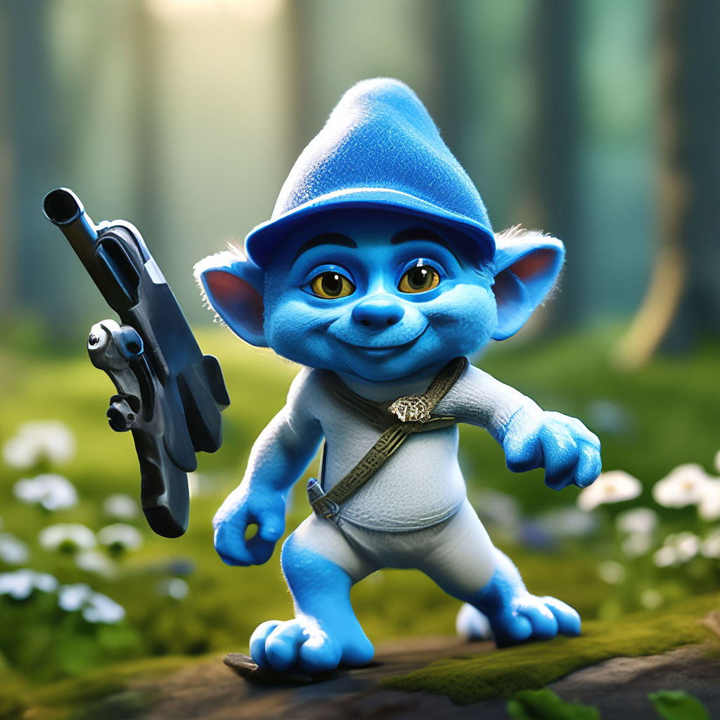 "Shailushay Realistic muscular Smurf with the face of a kitty walks ...