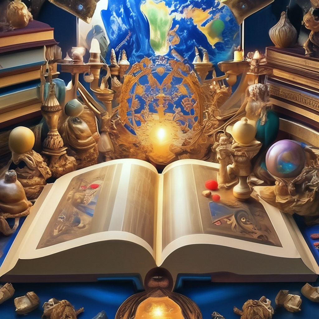"The book of all knowledge of the world" — image created in Shedevrum