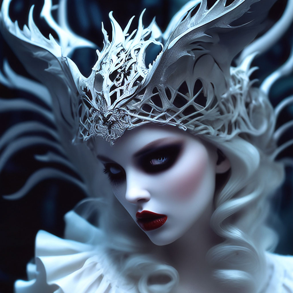 "Gradient trampoline raven mask, beautiful girl, horns, vintage ...