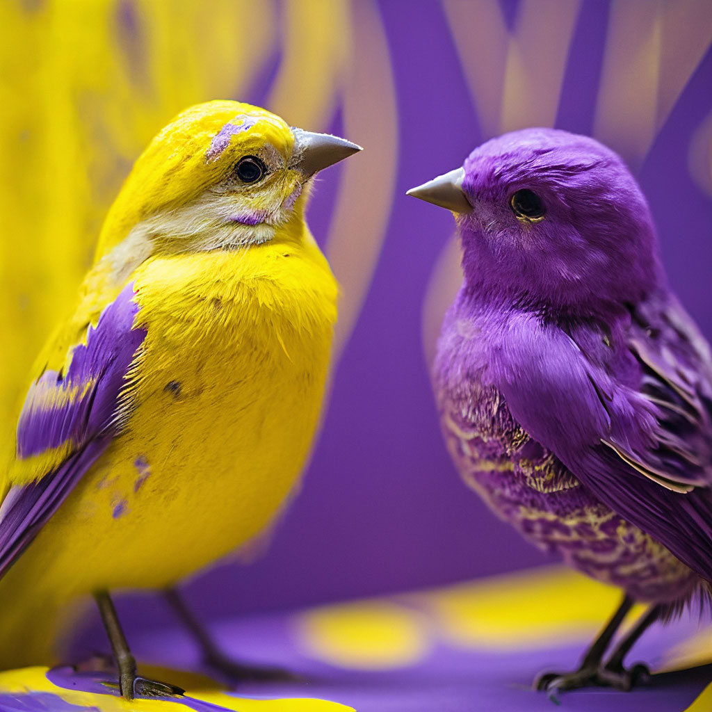 "Purple birds with a drawing in yellow" — image created in Shedevrum