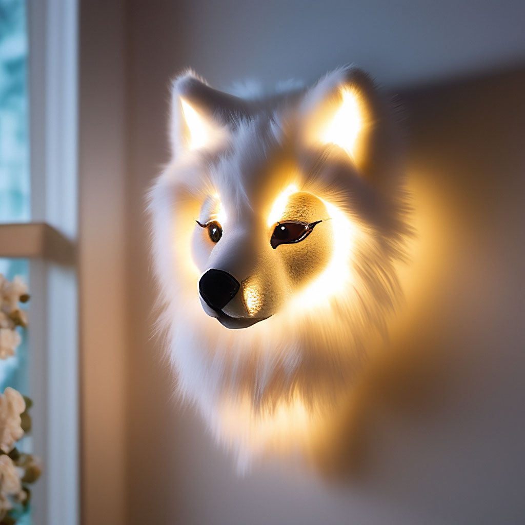 "Furry fluffy wall lamp in the form of a wolf" — image created in Shedevrum