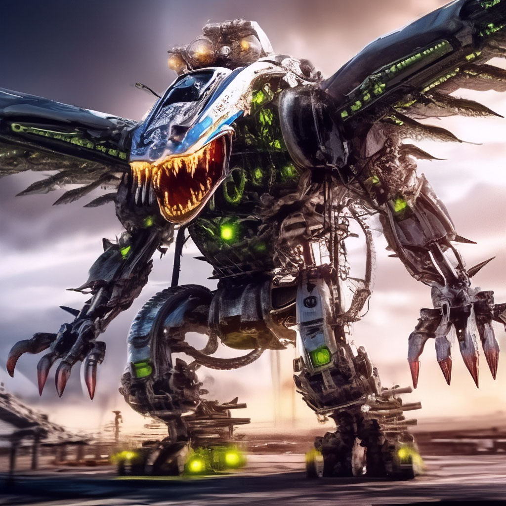 "Hydraulic biomechanical demonic electric crazy cyborg monster airplane ...