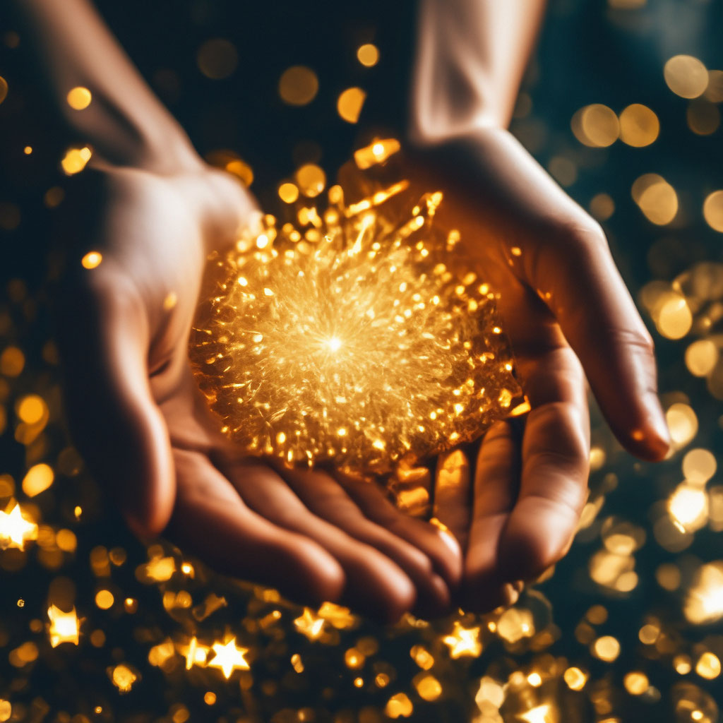 "Neural network attracts gold leaf twinkling stars, human hands ...