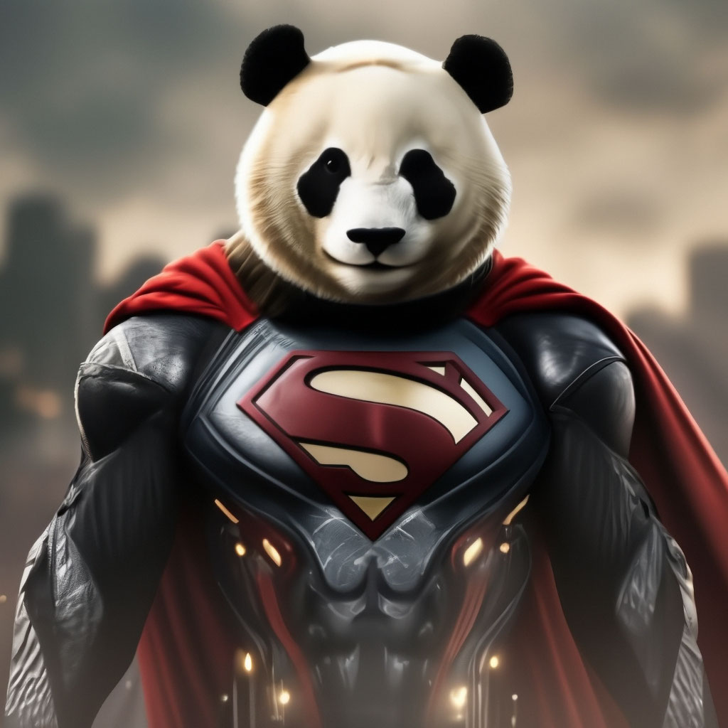 "Panda superman" — image created in Shedevrum
