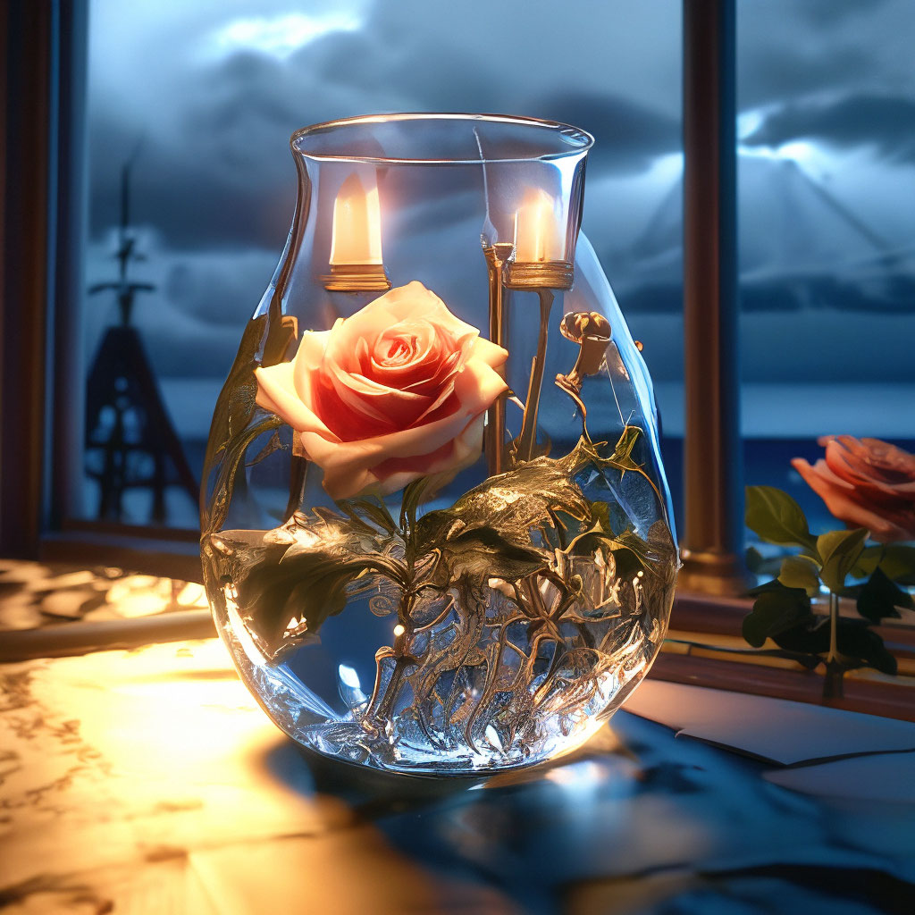 "Inside a glass vase with three roses is a storm, a microcosm, a ...