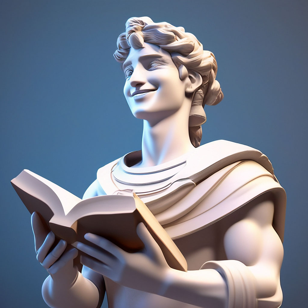 "Happy anthropomorphic white ancient Greek statue of a handsome man ...