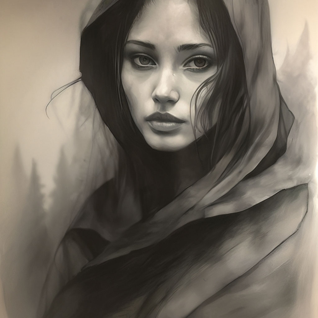 "Fine ink drawing, self-portrait" — image created in Shedevrum