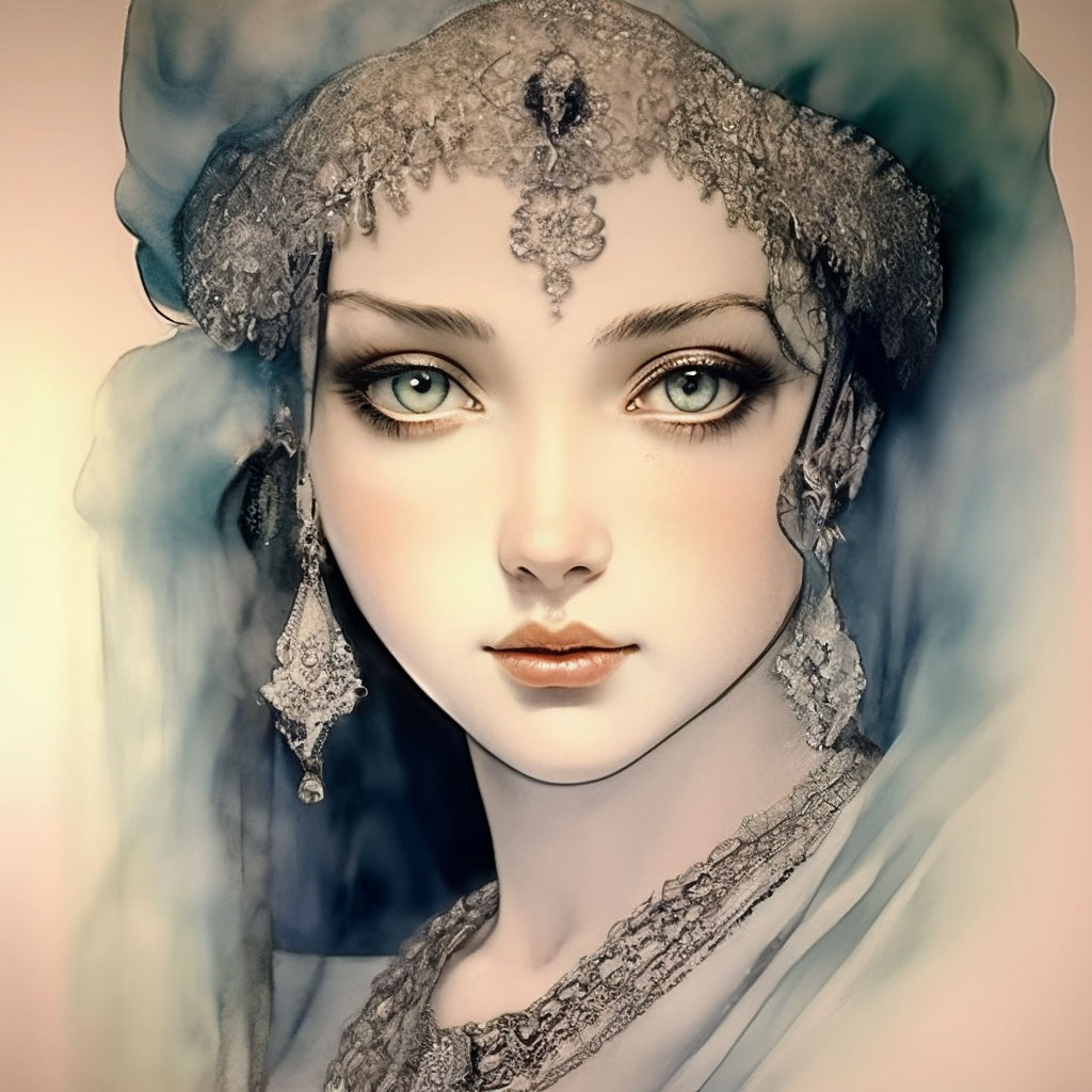 "Watercolor, pretty empress, big eyes, extraordinary personality ...