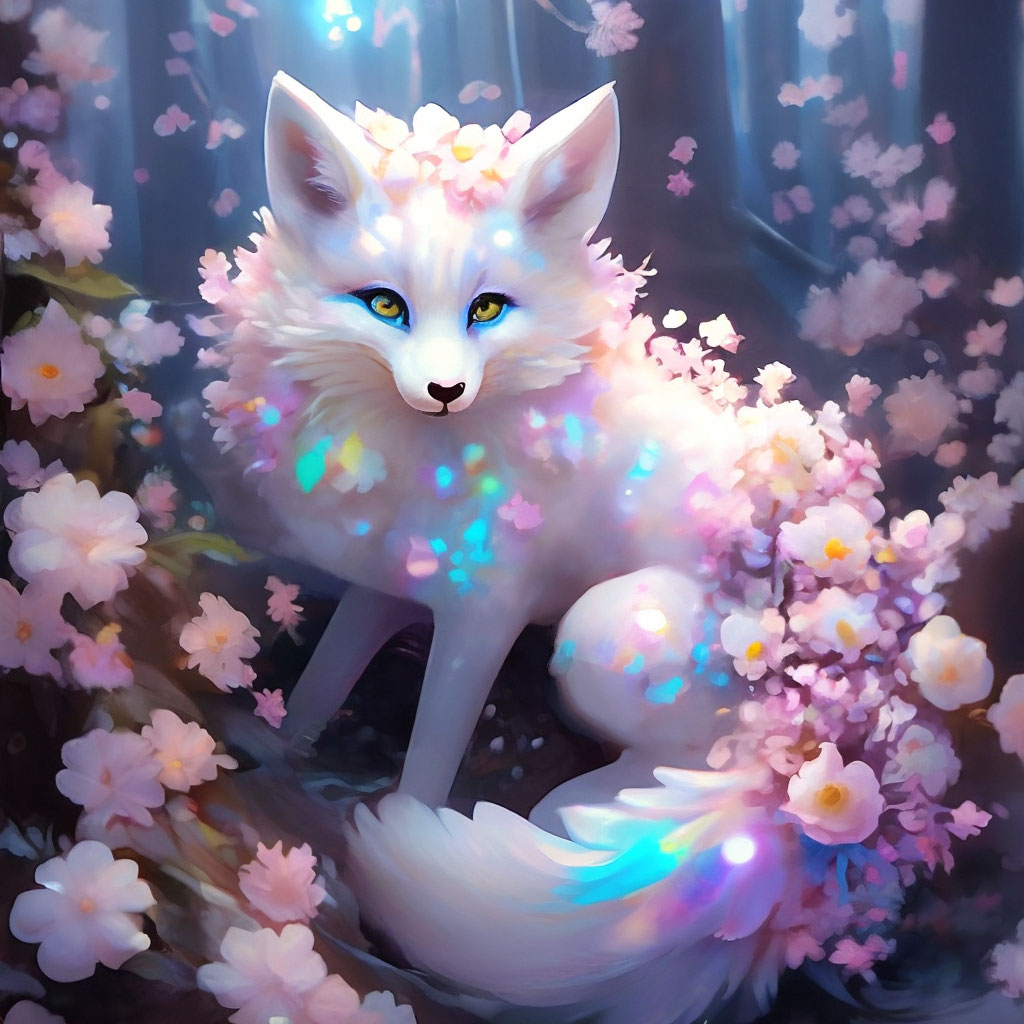 "Beautiful kitsune flower realism, back overgrown with flowers, back ...