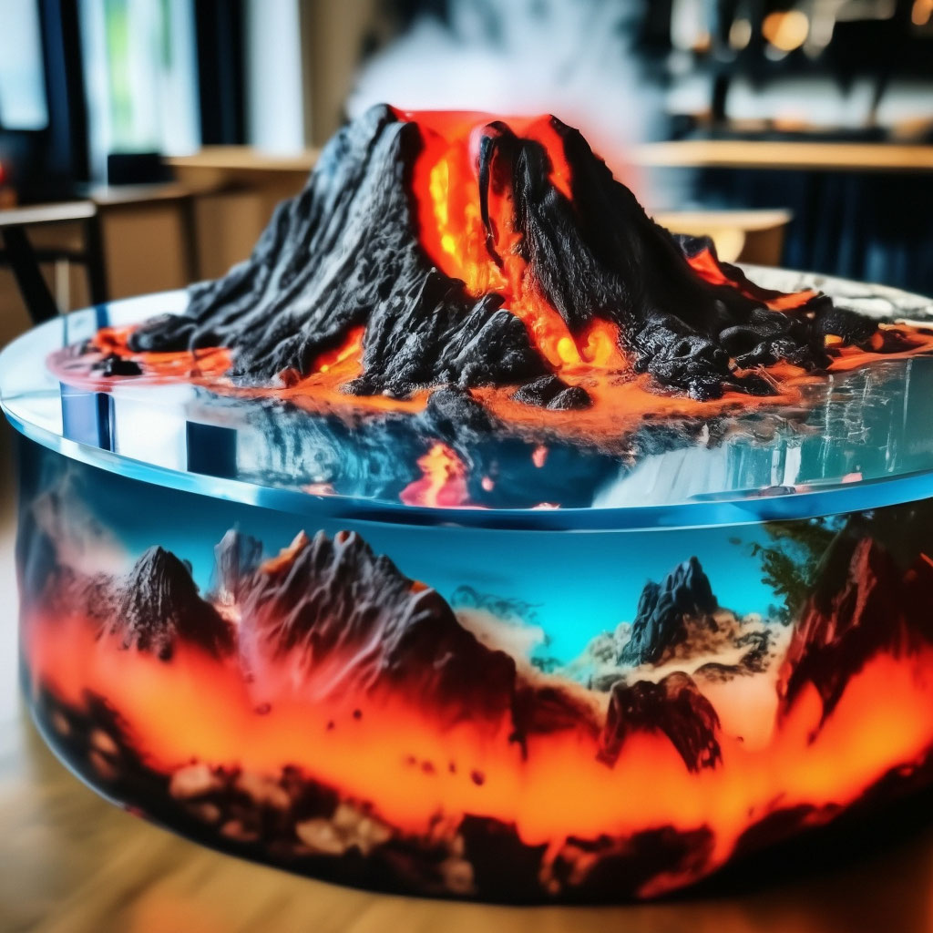 "🍰 detailing,realistic,1024k,full height,epoxy resin volcano on the ...