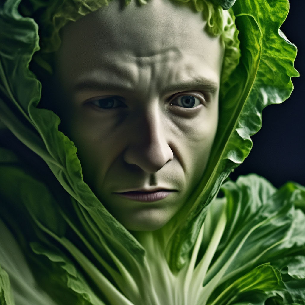 "Creepy symbiosis of cabbage and man, gloomy, horror, tin, fear ...