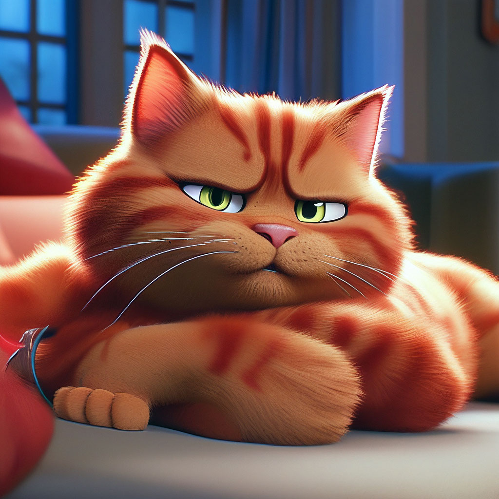 "Garffield the red cat from the cartoon, lying impressively on his back ...