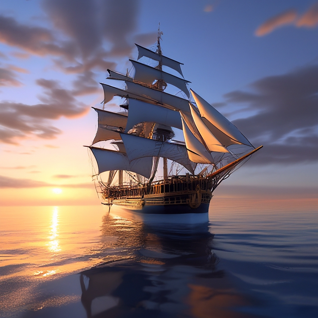 "Sea, full calm, ship" — image created in Shedevrum