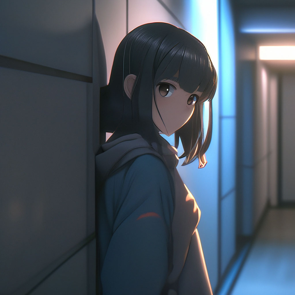 "Girl hiding behind a wall, eavesdropping, dark, in the hallway, 4k ...