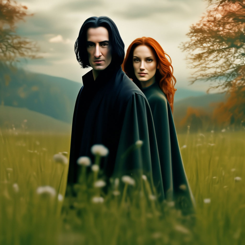 "Severus Snape and Lily Potter memories, meadow, tree, double exposure ...
