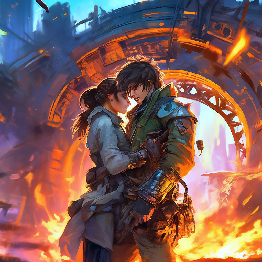 "Steam punk, apocalypse,in front of a filigree mechanical portal, a ...