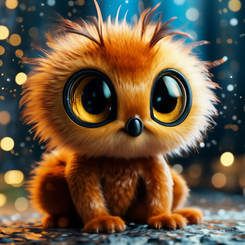 "Something cute-cartoon, fluffy and bug-eyed with high detail ...
