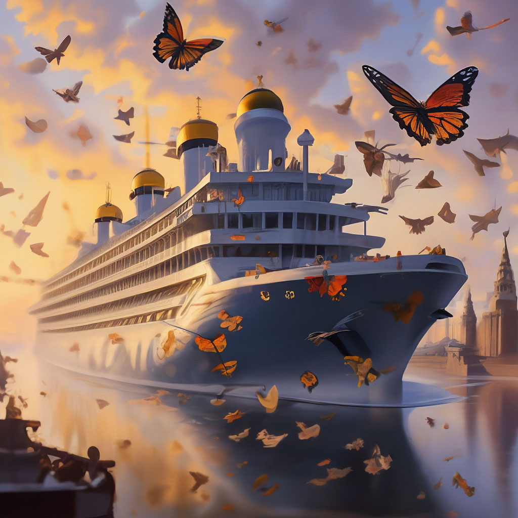 "The ship Moscow 89 Butterflies fly around it In the Morning" — image ...