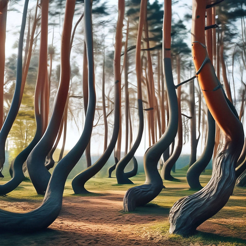 "Very crooked trees, realistic, professional photo, 4k, high resolution ...
