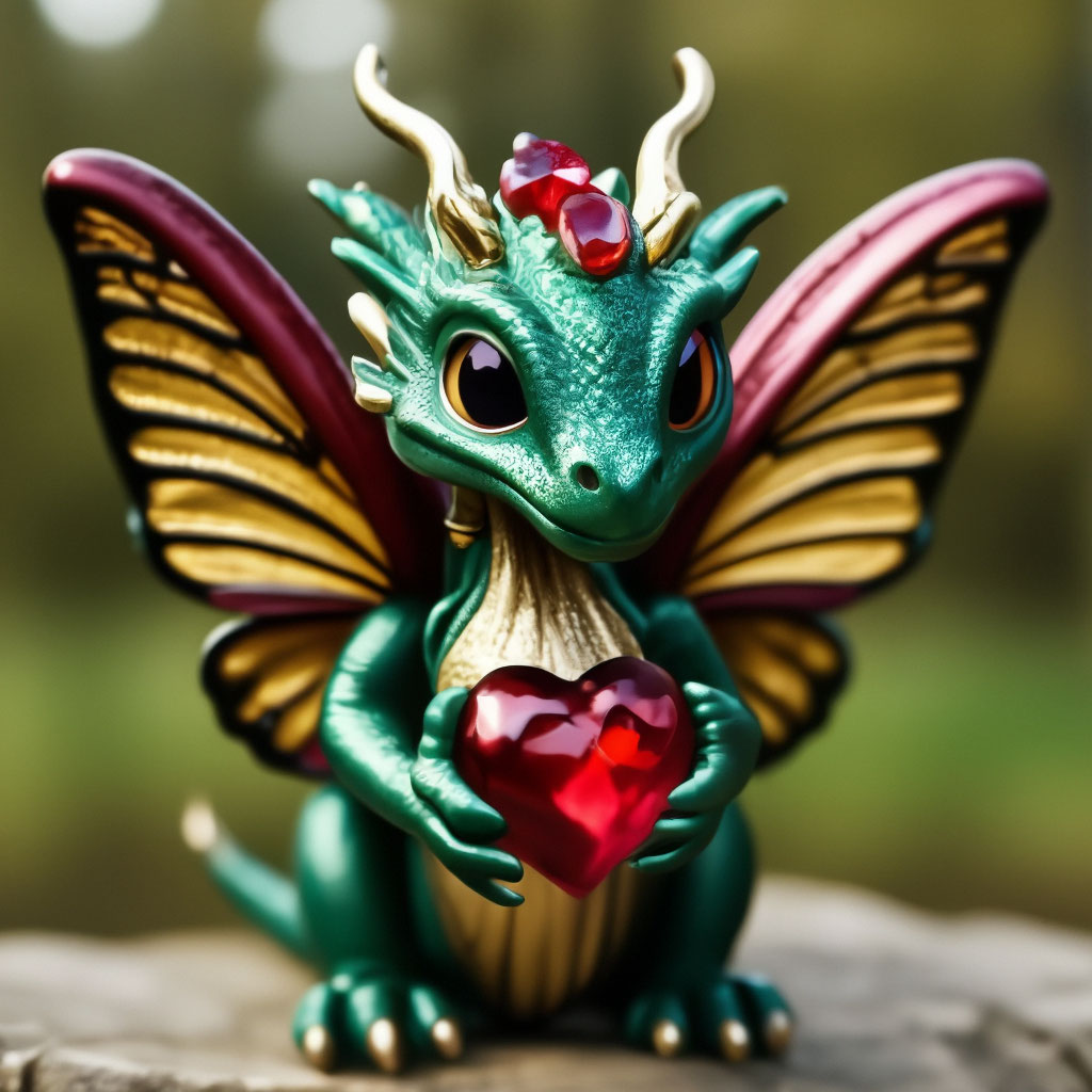 "Realistic,Ultra cute green and gold butterfly dragon holding a glowing ...