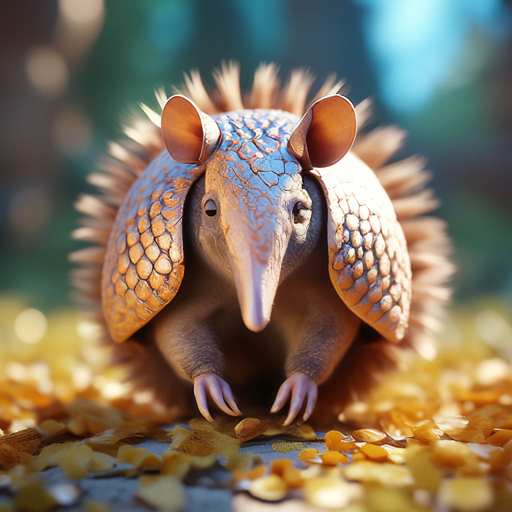 "Realistic spherical round fluffy armadillo in the form of a tangle ...