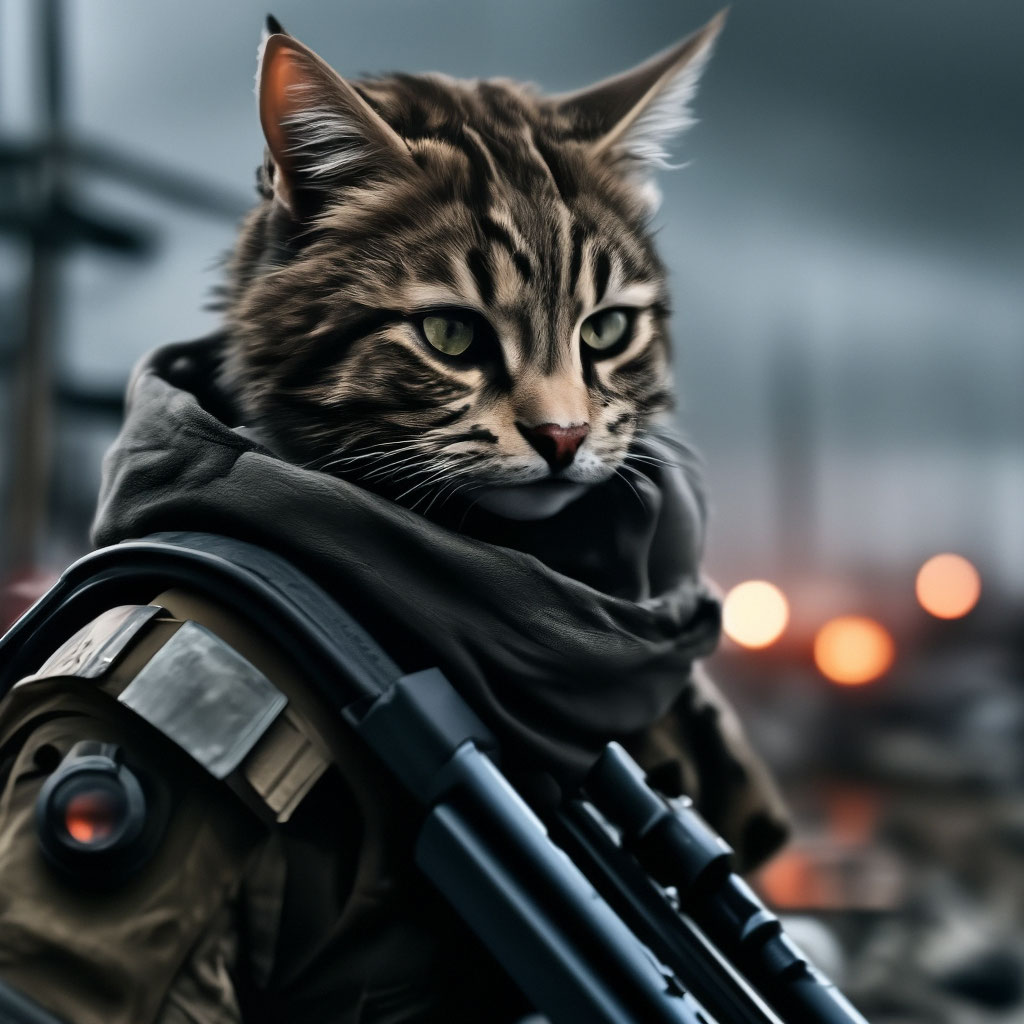 "Sniper cat with tricolor" — image created in Shedevrum