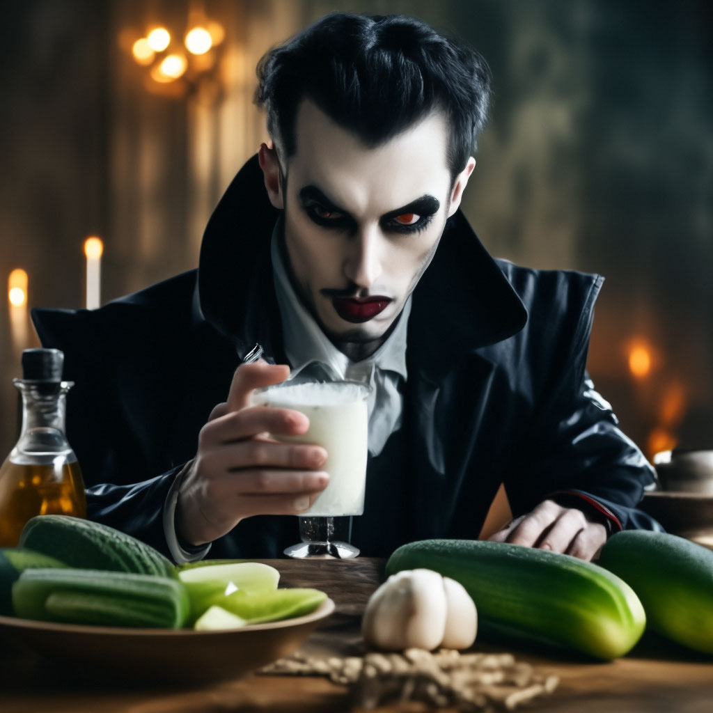 "A vegetarian vampire eats cucumbers with milk and snacks with garlic ...