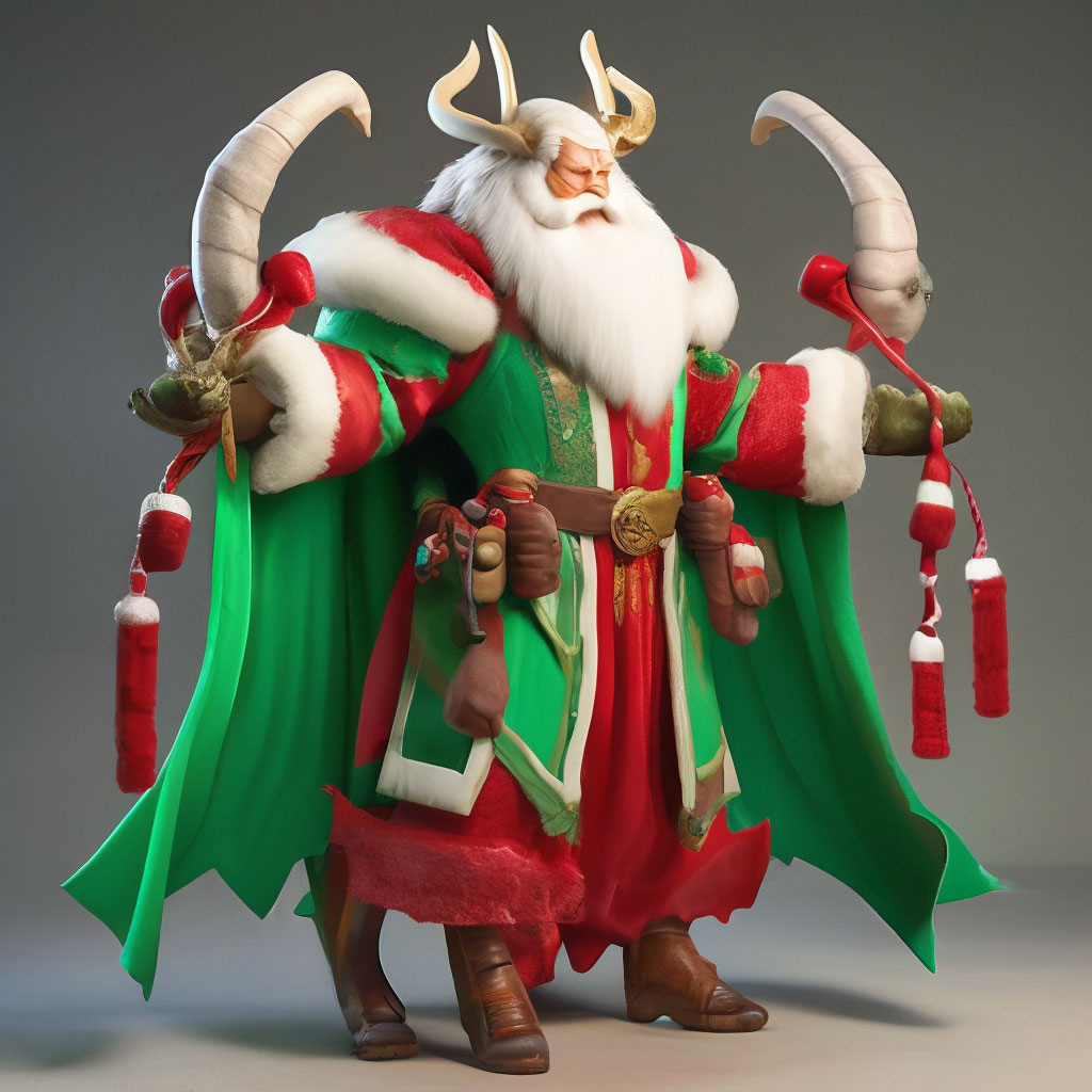 "Santa Claus with a full body with a green cape, red and white arms ...