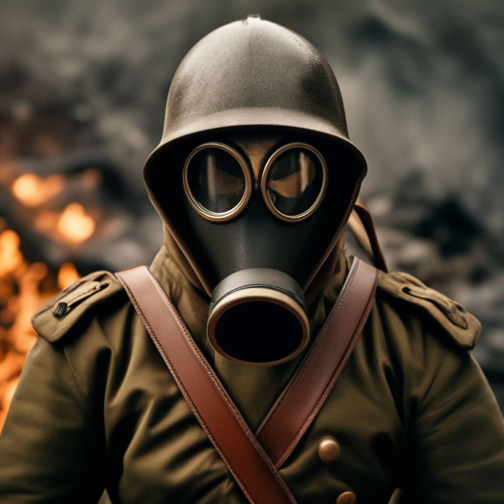 "A Russian fighter in a gas mask and uniform of 1914" — image created ...