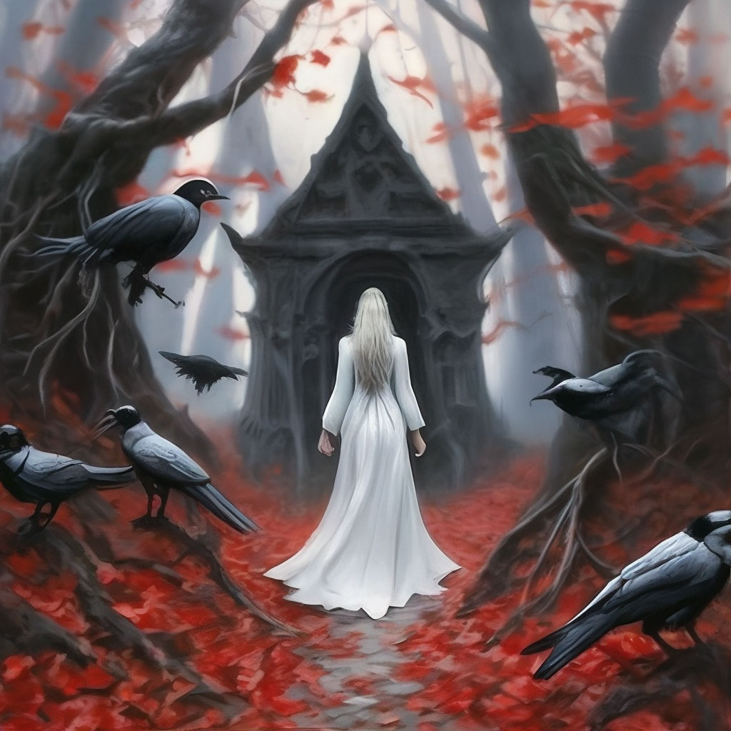 "The mysterious witch's way, crows, tree roots like the claws of ...