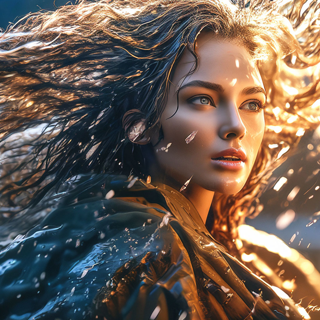 "A woman turns into the wind, openwork patterns, reflections, reflexes ...