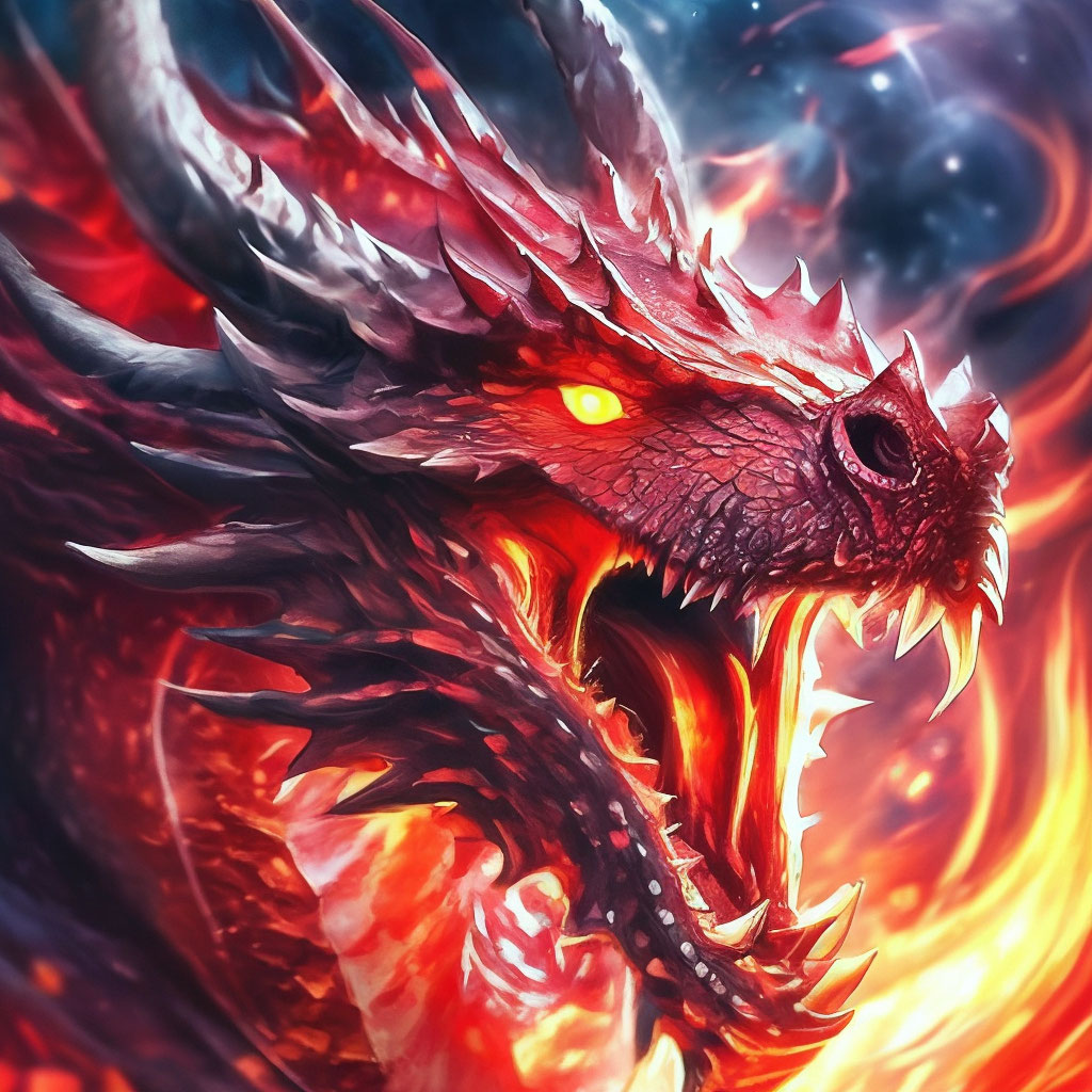" ️ Inferno. Realistic detailed beautiful magnificent red dragon with ...